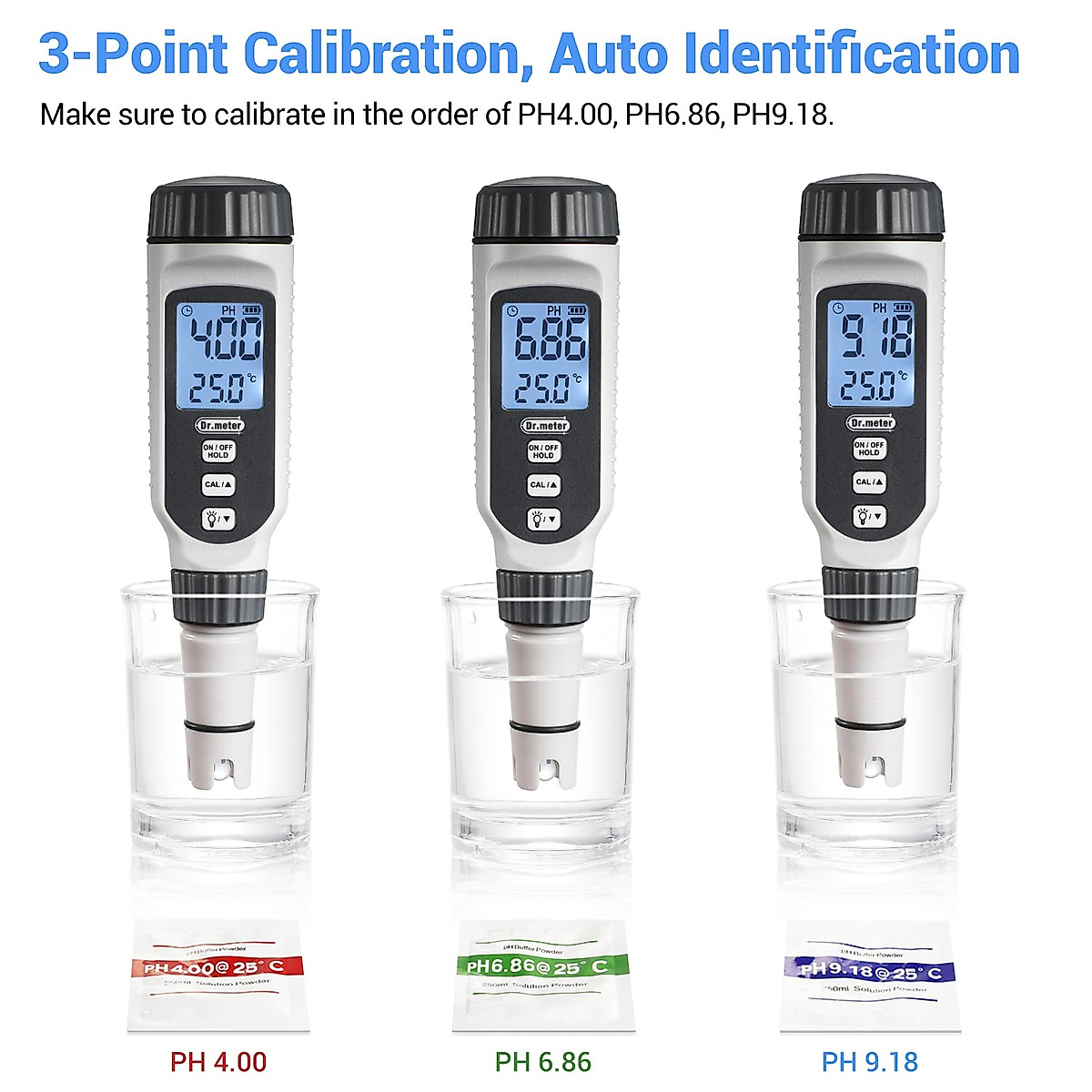 Dr.meter Digital Water pH Meter, 0.01 Resolution High Accuracy PH Testing Pen with Backlit and Data Hold, 0-14pH Measurement Range Water Quality Tester for Hydroponics, Pool, Aquarium, Brewing