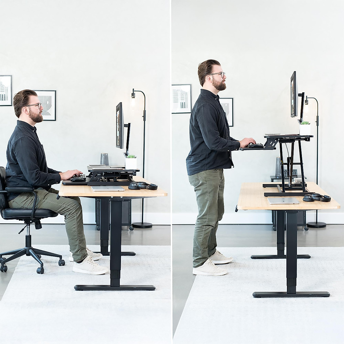 VIVO Height Adjustable 32 inch Stand Up Desk Converter, Quick Sit to Stand Tabletop Dual Monitor Riser Workstation, Black, DESK-V000S