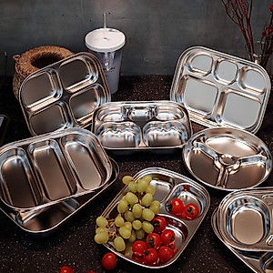 SU company Stainless Steel Divided Tray Divided Plate Diet Plate Diet Food Control Tray 5 Compartment Food Tray 2Pack