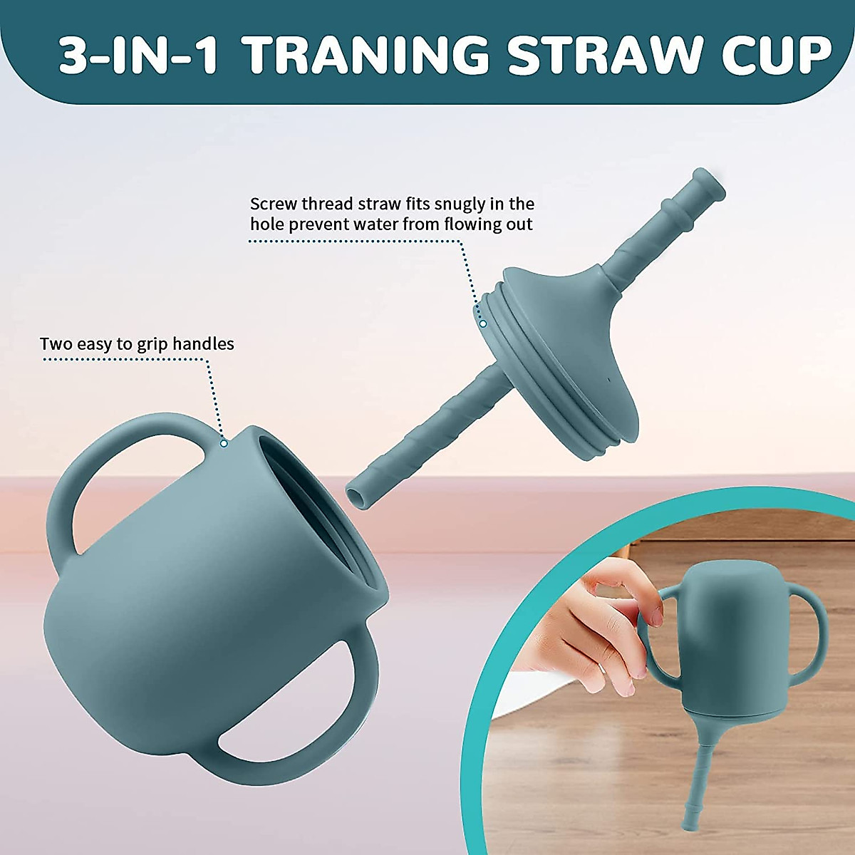 Silicone Baby Feeding Set, 2 Adjustable Bibs with Food Collectors, 1 Suction Cup Divider, 1 Suction Cup, 1 Sippy Cup,1 Stage 1 Spoon and 1 Fork, Baby Led Weaning Utensils,Toddler Self Feeding Set