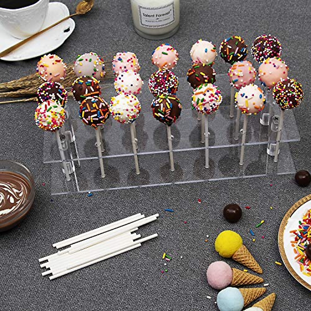 YestBuy Cake Pop Display Stand, 21 Hole Cake Pop Holder, Lollipop Holder for Weddings, Birthday Parties, Anniversaries Gift, Halloween, Christmas Candy Decorative (Clear)