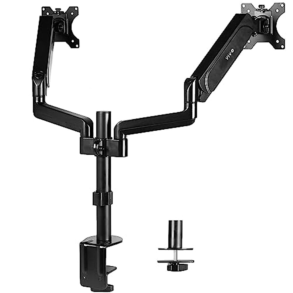 VIVO Dual Monitor Arm Mount for 17 to 32 inch Screens - Pneumatic Height Adjustment, Full Articulating Tilt, Swivel, Heavy Duty VESA Stand with Desk C-clamp and Grommet Option STAND-V002K