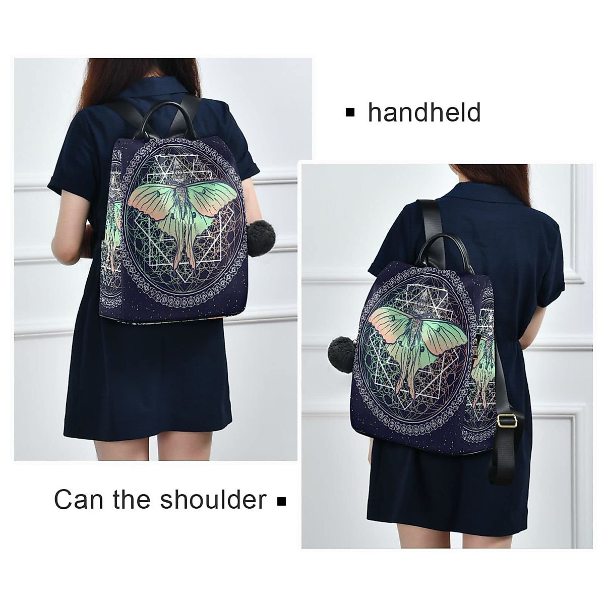 ALAZA Beautiful Night Moth Boho Backpack Purse for Women Travel Bag Anti Theft Back Pack Fashion Shoulder Bag with Adjustable Straps