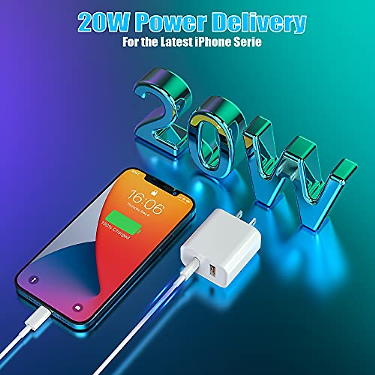 [Apple MFi Certified] iPhone Fast Charger, Veetone 20W Dual Port USB C Power Delivery Wall Charger Plug&2Pack 6FT Lightning Cable, PD/QC3.0 Type C Quick Charge for iPhone 13/12/11/XS/XR/X/iPad/Airpods