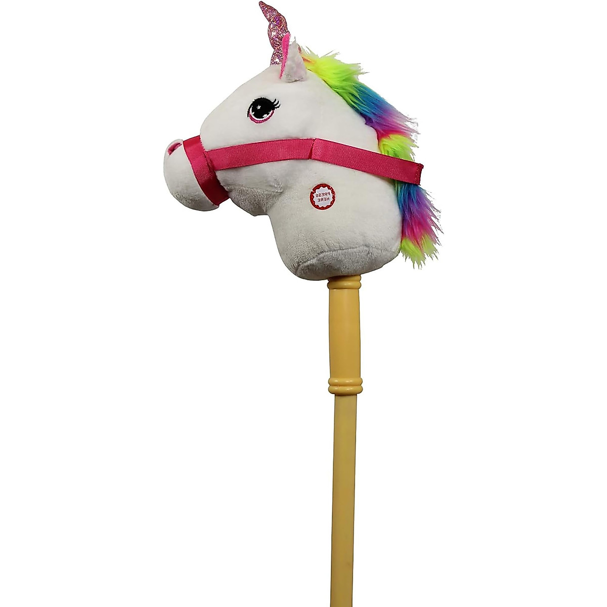 Ponyland: Music Stick Animal - White & Rainbow Unicorn - Music Button, Sturdy Two-Piece Stick W/ Colorful Soft Plush Animal Head, Toy Kids Ages 3+