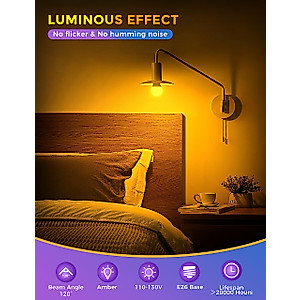 JandCase Sleep Light Bulb, Amber Light Bulbs for Sleep Therapy, Blue Light Blocking, 1900K Dim Light Bulbs 60W Equivalent, Mood Soothing Light, E26 A19 Warm Light Bulbs for Bedroom, Nursery, 2 Pack