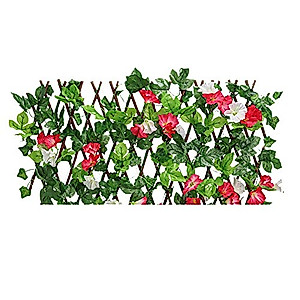 Retractable Artificial Wooden Fence, Retractable Artificial Wooden Fence with Flowers Privacy Fence, Retractable Artificial Wooden Fence