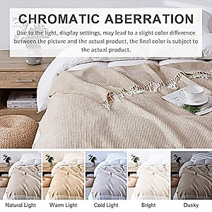 BOURINA 100% Acrylic Waffle Thermal Blanket for  Home Decoration Soft Lightweight Blanket  Breathable and Moisture Absorption for All Season for Couch/Bed,50 x 60'' Beige
