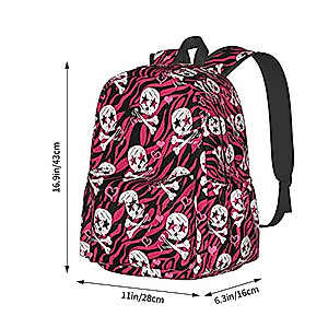 KiuLoam 17 Inch Backpack Pink Zebra Star Skull Laptop Backpack Shoulder Bag School Bookbag Casual Daypack