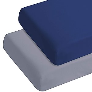 Crib Sheets for Boys,2 Pack Fitted Crib Sheet Set, Soft Microfiber Baby Sheets for Standard Crib and Toddler Mattresses, 28''x52'',Grey and Navy