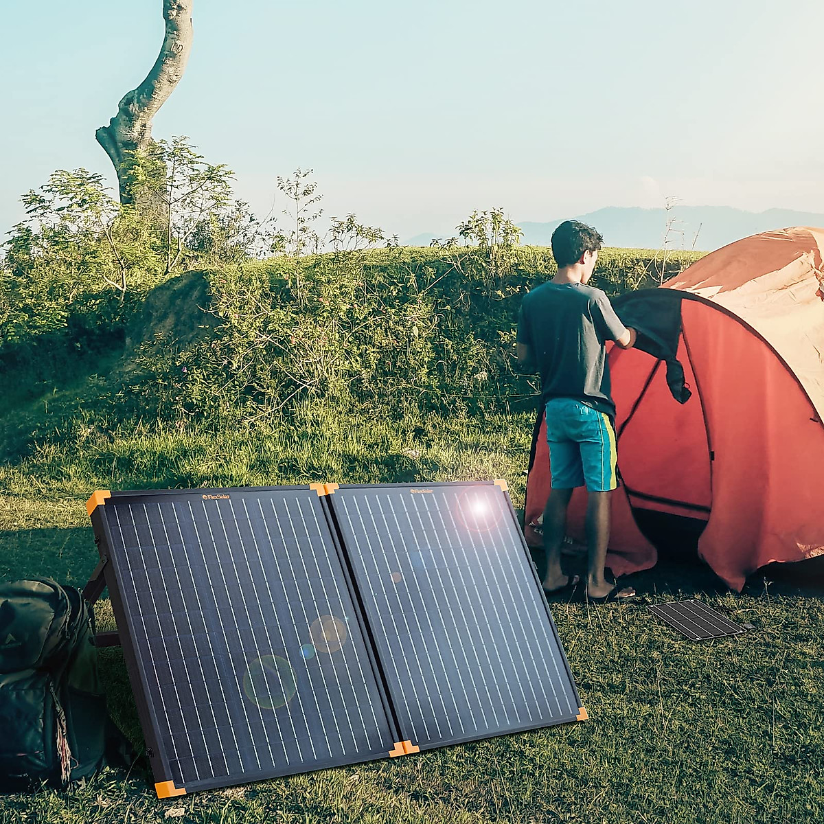 FlexSolar Solar Panel 100 Watt Foldable Waterproof PV Module SAE DC Anderson Output Power Charger with 20A PWM Controller for RV Battery, Power Station