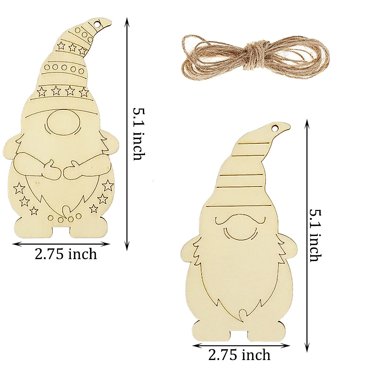 20 Pieces Christmas Wooden Gnome Hanging Ornaments Unfinished Wood Cutouts Slices Elf Wooden Decoration with Rope Christmas DIY Craft Making Painting