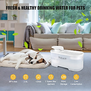 TIKAIT Cat Water Fountain Filter, 8 Pack Filters & Pre-Filter Sponges for 84oz/2.5L Automatic pet Water Dispenser, Water Bowl with Ultra-Quiet Smart Pump for Cats Dogs