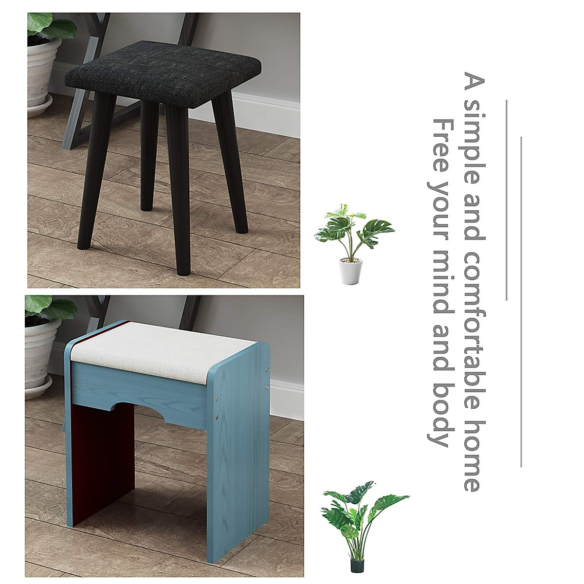 Wowdawn Dressing Stool,Cotton and Linen Material,Solid Wood Legs,Simple Home Chair, Bedroom Dressing Table Small Stool, Makeup Stool,Bearing 100kg