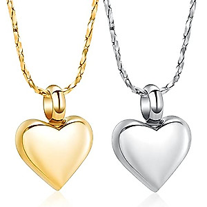 Imrsanl Small Heart Cremation Urn Necklace for Ashes Stainless Steel Memorial Ash Pendant Keepsake Jewelry (Silver & Gold)
