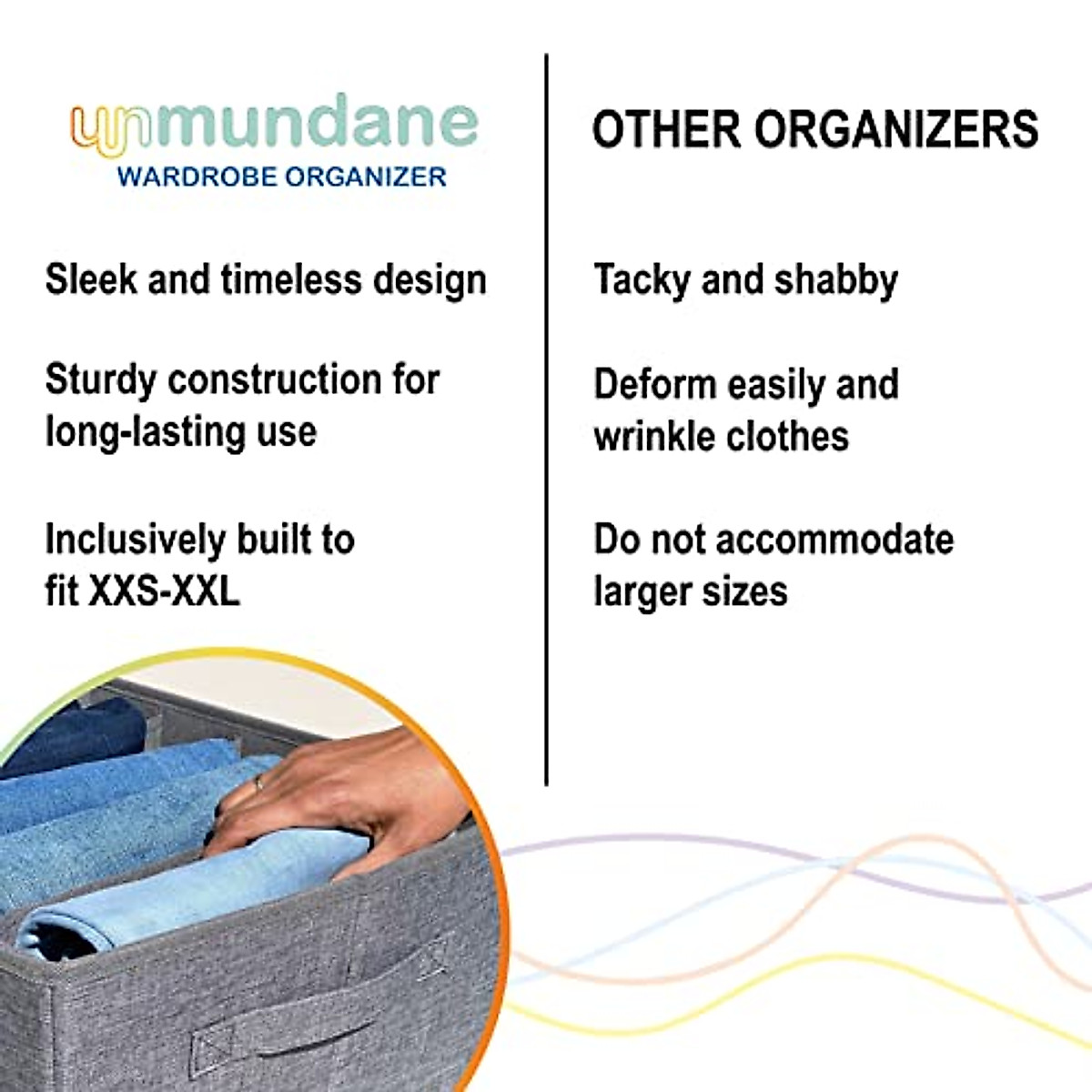 Unmundane 7-Grid Gray Linen Wardrobe Clothes Organizer (2-Pack) | Large, Reinforced, Washable, & Foldable | Store Jeans, Shirts, Sweaters, Underwear
