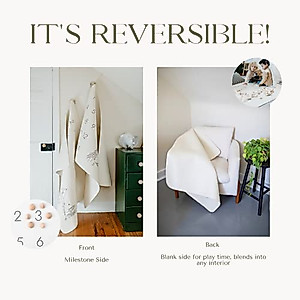 Leather Milestone Blanket Play Mat - Reversible 39"x55" Baby Play mat Baby Milestone Blanket for Baby boy or Girl Baby Milestone Blocks or Baby Milestone Cards Alternative