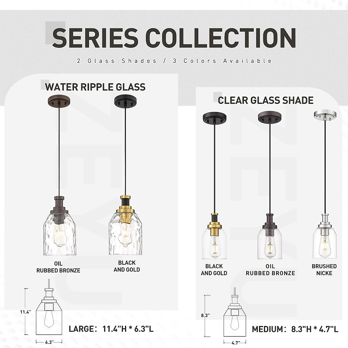 zeyu Modern Hanging Pendant Lights 2 Pack, Kitchen Pendant Lighting with Clear Glass Shade, Black and Gold Finish, ZG33M1L-2 BK+BG
