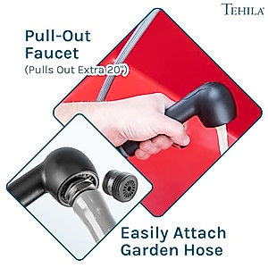 Grey Utility Sink Laundry Tub With Pull Out Faucet (PARENT) (Red Tub, Black Faucet)