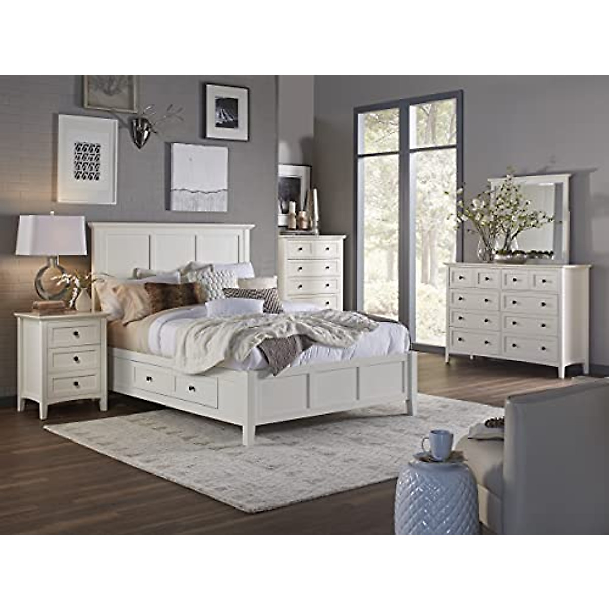 Modus Furniture Solid Wood 2-Side Storage Bed, California King, Paragon - White