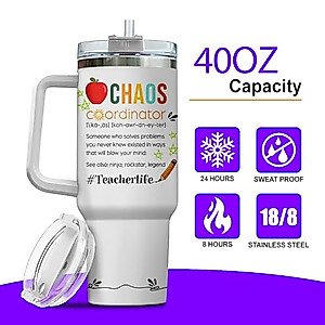 9SUNFLOWER Life Chaos Coordinator Teacher Nutrition Facts Insulated Cup, 40 Oz Tumbler With Handle, Lid and Straw
