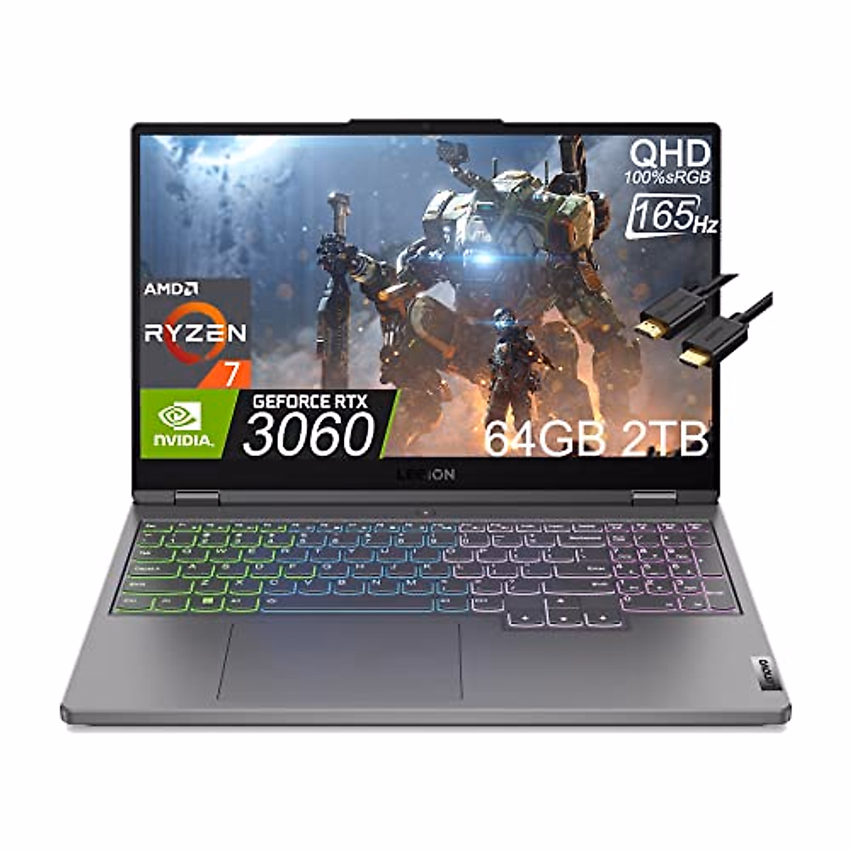 Lenovo Legion 5 Gen 7 15.6" QHD 165Hz (AMD 8-Core Ryzen 7 6800H (Beat i9-11900H), GeForce RTX 3060 6GB 140W, 64GB DDR5 RAM, 2TB PCIe SSD) RGB Backlit Gaming Laptop, WiFi 6E, 3D Nahimic, Win 11 Pro