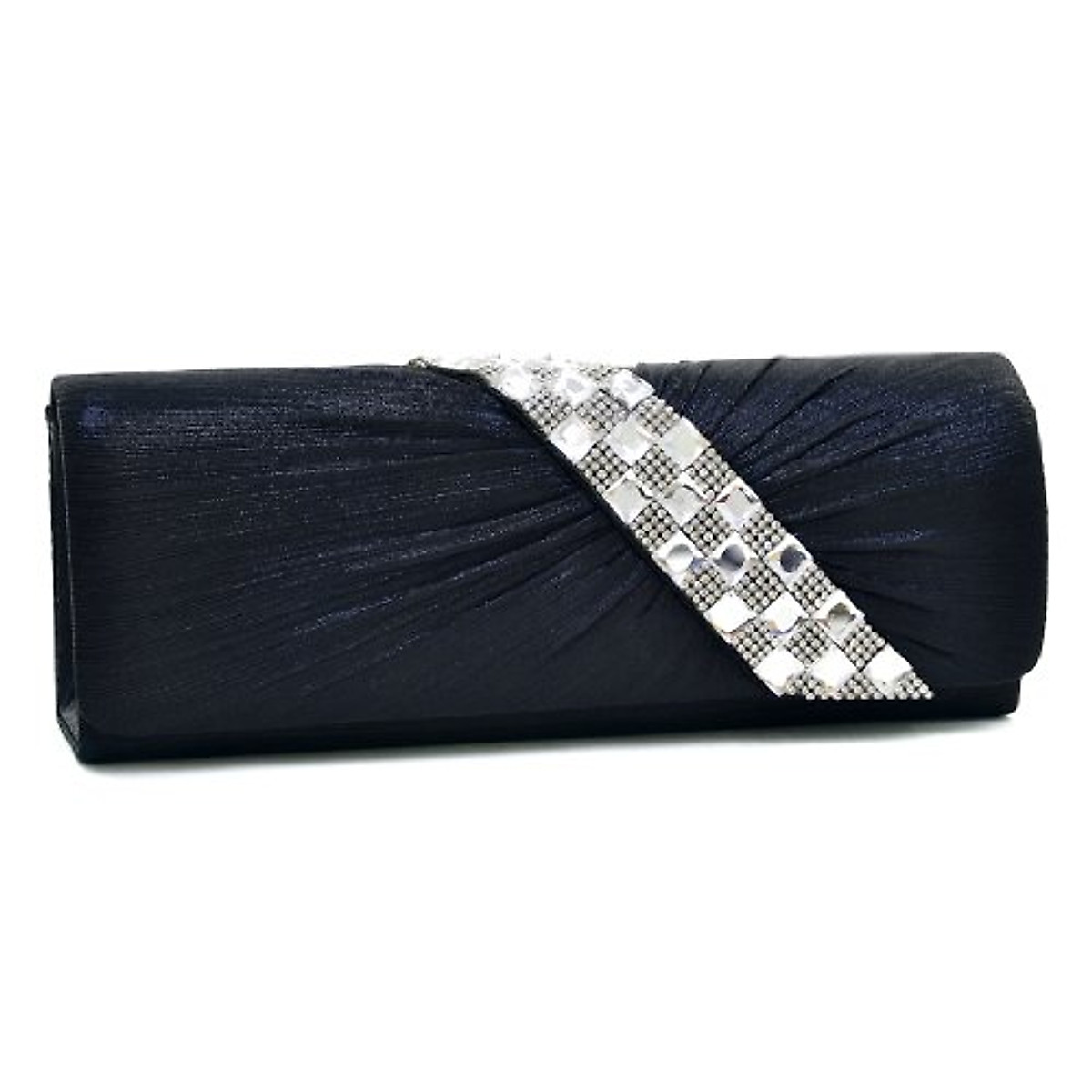 Dasein Womens Rhinestone Evening Bag Prom Wedding Party Clutch Purse (Pleated-Black)