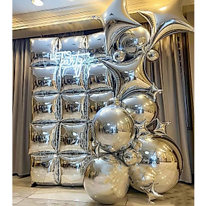 Gold and Silvery Suare Foil Balloon Wall Backdrop for Photos Double Sided Balloon Arch Garland Kit for Anniversary Bachelorette Birthday Engagement Bridal Baby Shower Party Decorations 25pcs