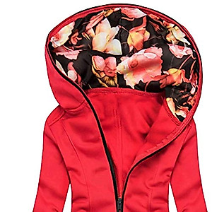 Aniywn Zip Up Hoodie for Women, Long Sleeve Hooded Sweatshirts Casual Slim Fit Fall Winter Jacket Lightweight Coats Red