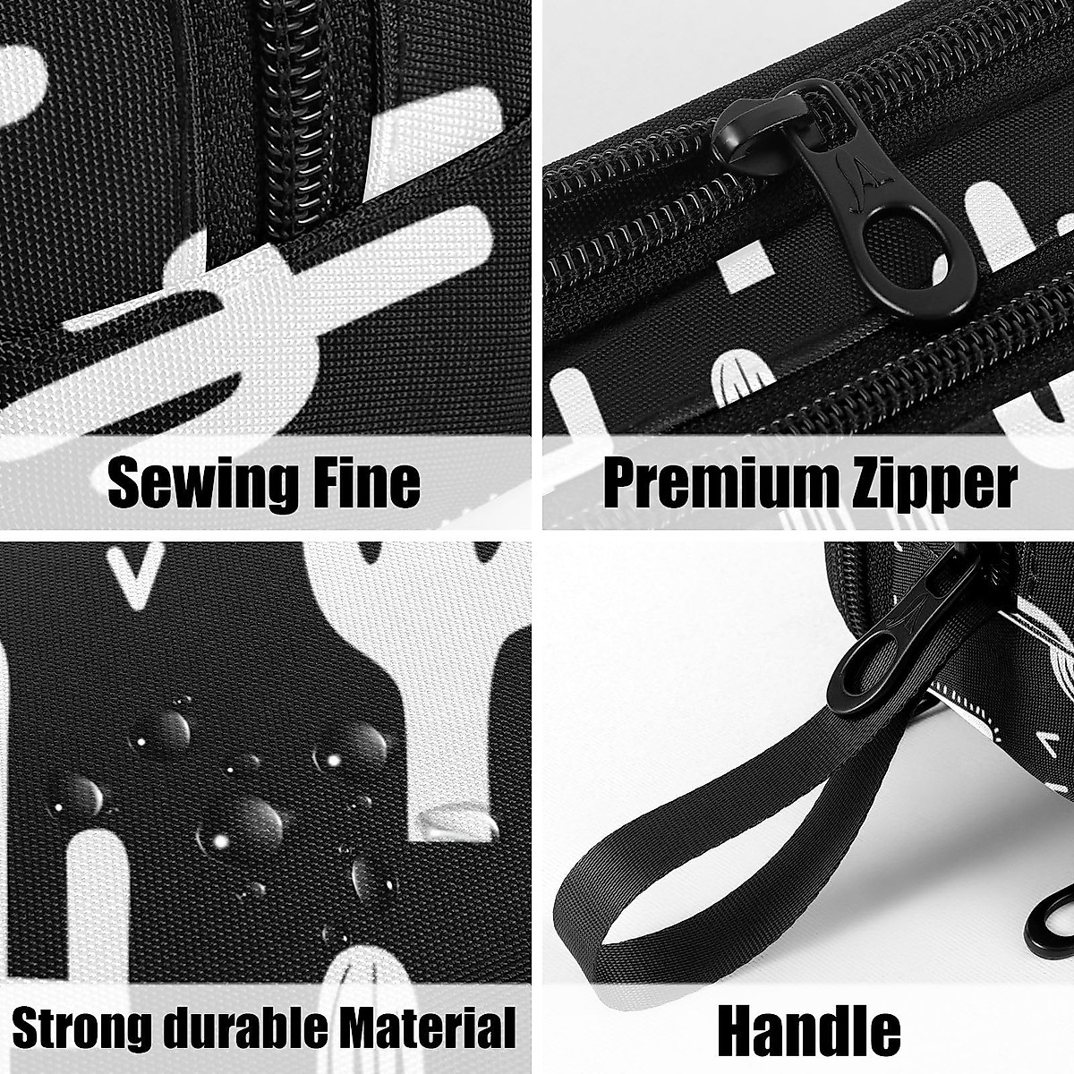 Fustylead Black and White Fun Western Cactus Pencil Pen Case with 3 Compartments, Lightweight & Spacious Stationery Bag Cosmetics Bag