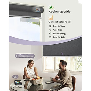 Graywind Motorized Roller Shades Work with Alexa Google Smart Blackout Shades with Remote Insulated Triple Weaved Fabric Window Blinds with Valance for Smart Home Office, Customized Size (Dark Grey)