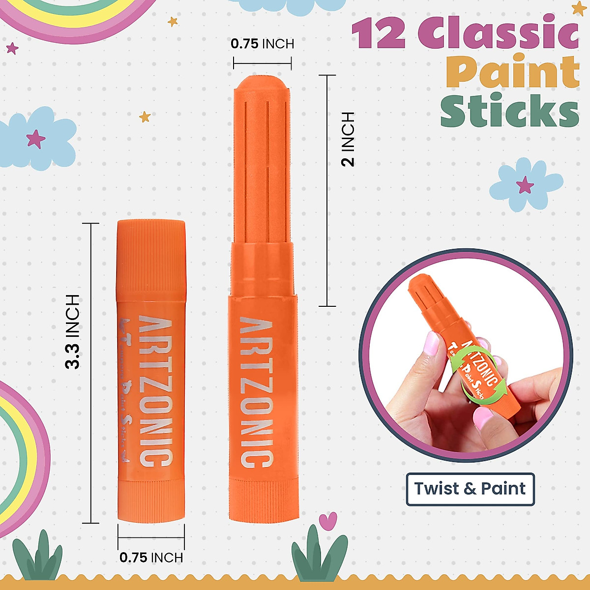 12 Pcs Tempera Paint Sticks for Kids Washable - Mess Free, Quick Drying, Twisted Paint Sticks for Children and Students – Works Perfect on Papers, Wood, Glass, Canvas & Pumpkin (Vibrant Colors)