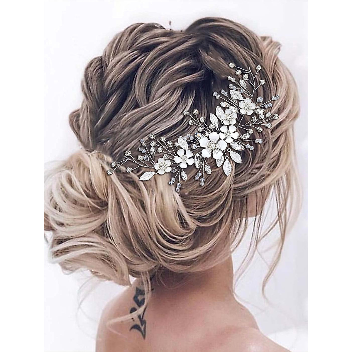 Unicra Silver Bride Wedding Hair Vine Flower Bridal Hair Piece Rhinestone Hair Accessories Crystal Headpieces Jewelry for Women and Girls