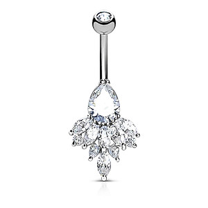 Forbidden Body Jewelry Surgical Steel Ultra Glam Sexy Dangle Chandelier Belly Ring, Style 5, Steel