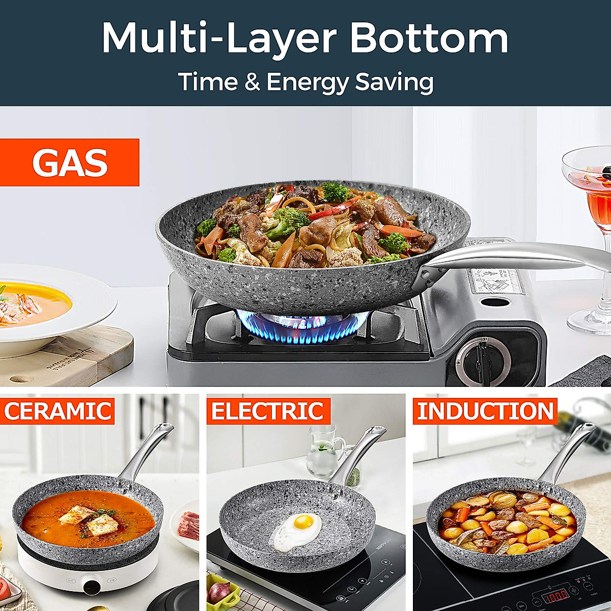 8" Small Frying Pan- KOCH SYSTEME CS 8" Ultra Nonstick Frying Pan with Lid, Granite Skillet with APEO & PFOA-Free Stone Earth Coating, Aluminum Alloy Stir Fry Pan, Stainless Steel Handle, Oven Safe