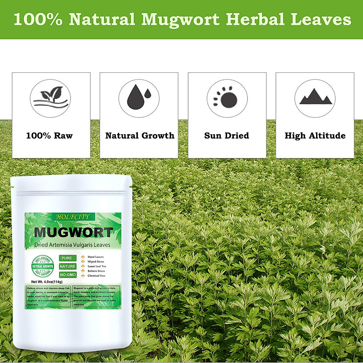 Dried Mugwort Leaves, 4oz(114g), Natural Artemisia Vulgaris Herb Loose Leaves