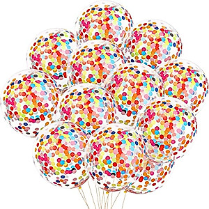 50 Pieces Rainbow Multicolor Confetti Balloons 12 Inches Latex Balloon with Bright Colorful Confetti Pre-Filled for Wedding Engagement Party Decoration