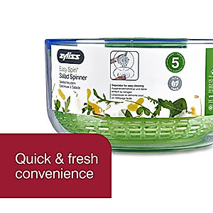 Zyliss Easy Spin Salad Spinner - Salad Spinner with Pull Cord - Lettuce Colander - Manual Vegetable and Fruit Washer and Dryer - Dishwasher Safe Vegetable Spinner with Brake - Green/White, Large