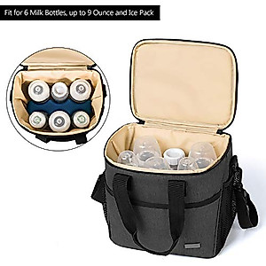 Yarwo Breast Milk Cooler Bag with Ice Pack for 6 Bottles up to 9 Ounce, Insulated Baby Bottles Tote Bag for Breastfeeding Mothers on The go,Black