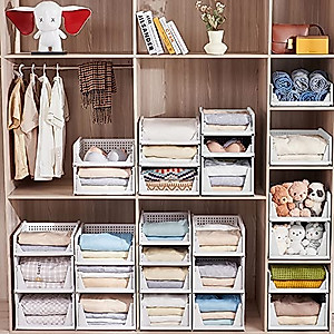 WDPUCHU Stackable Plastic Storage Basket-Foldable Closet Organizers and Storage Bins - Drawer Shelf Storage Container for Wardrobe Cupboard Kitchen Bathroom Office (White Small-4 Pack)