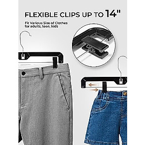 SMARTOR Pant Hangers & Skirt Hangers - Clips Hangers for Shorts, Shirts, Jeans, Dresses, Slacks, Coats, Clothes - Durable, Black Pant Hangers, Plastic Pant Hangers with Clips, Space Saving - 10 Pack