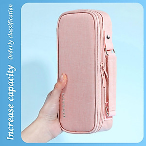 HANXIUCAO Pencil Case Canvas Pen Pencil Pouch Large Capacity Organizer Multifunctional Pencil Bag with Zipper Compartments (Black-A)