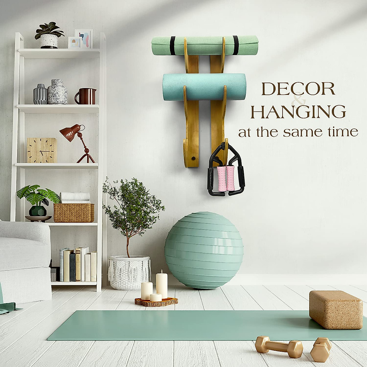 Yes4All Wall Mount Wooden Foam Roller Rack/Yoga Mat Holder for Storing Home Gym Accessories and Decor