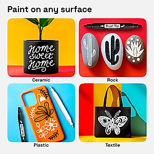 ARTISTRO 6 Black & White Permanent Markers, Metallic Paint Pen, Oil Based Paint Markers Dual Tip (0.7mm+3mm), Waterproof Paint Pens for Rock Painting, Ceramic, Glass, Wood, Tire, Fabric & More