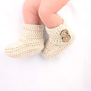 zefen Knit Crochet Baby Booties Newborn Socks Handmade Shoes Deep (Ivory, Small)