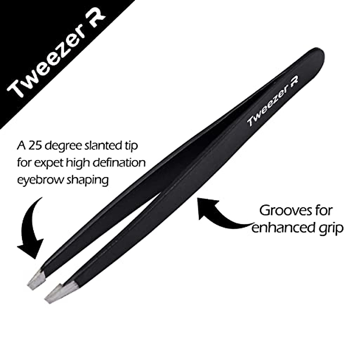 RUBEXX Precision Eyebrow Tweezers for Women Men Professional Stainless Steel Slant Tip Tweezers for Plucking Chin Facial Ingrown Hair Removal Anti Slip