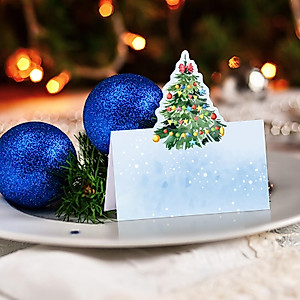 48Pcs Christmas Place Cards Christmas Tree Folded Tent Cards Seating Name Cards for Dinner Tables