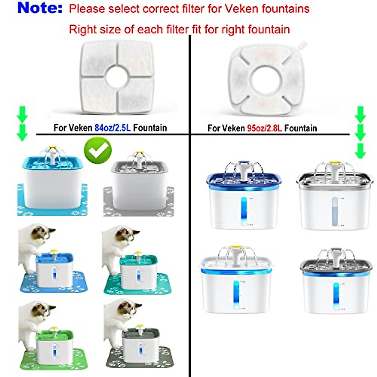 SAMANIJA 8-Pack Cat Water Fountain Filter Replacement Filters, Compatible with Veken 84oz/2.5L Pet Fountain Cat Water Fountain Dog Water Dispenser