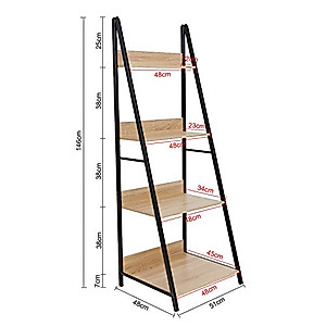 C-Hopetree Ladder Shelf Bookcase - Bookshelf - 4 Tier Plant Stand - Black Metal Frame