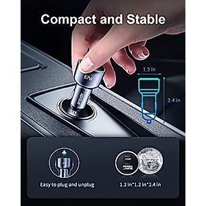 BYEASY USB Car Charger, 67W Dual Port Fast Type C Charging Adapter, PD3.0 QC4.0 Power Output Charger, Car Cigarette Lighter Plug for MacBook, Laptop, iPhone 14/13, Samsung S22/S21, iPad Pro More